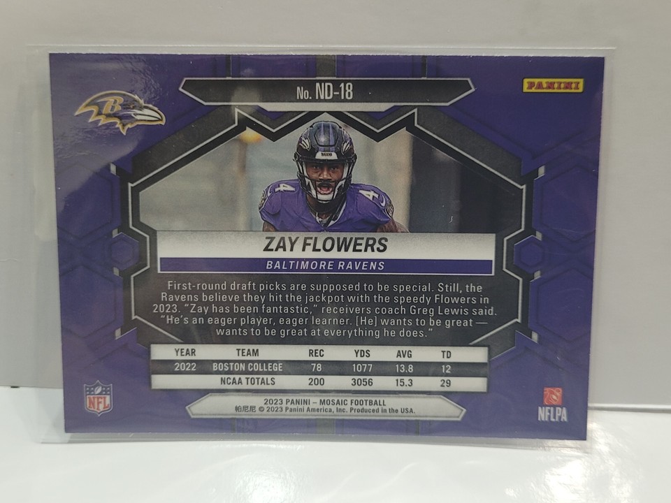 2023 Mosaic Zay Flowers NFL Debut Rookie Card #ND-18 / BALTIMORE RAVENS ...