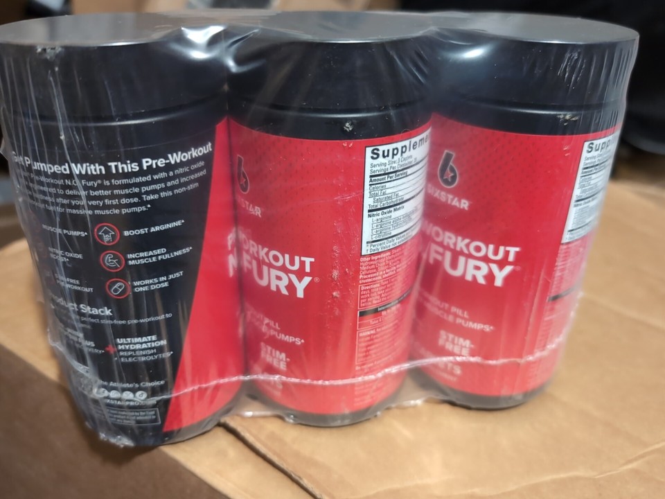 3 SixStar Pre-Workout N.O. FURY 60 Caplets-12-26 Nitric Oxide Matrix ...