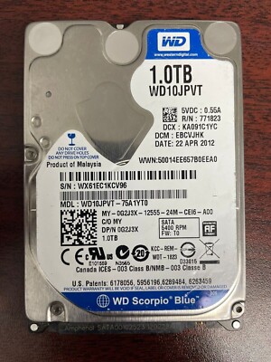 WD Blue 1TB 2.5 WD10JPVT WD10JPVT-22A1YT0 SATA 8MB Cache 5400RPM Laptop ...