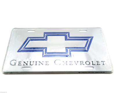 Genuine Chevrolet Chevy Silver/Blue Logo Licensed Metal License Plate ...