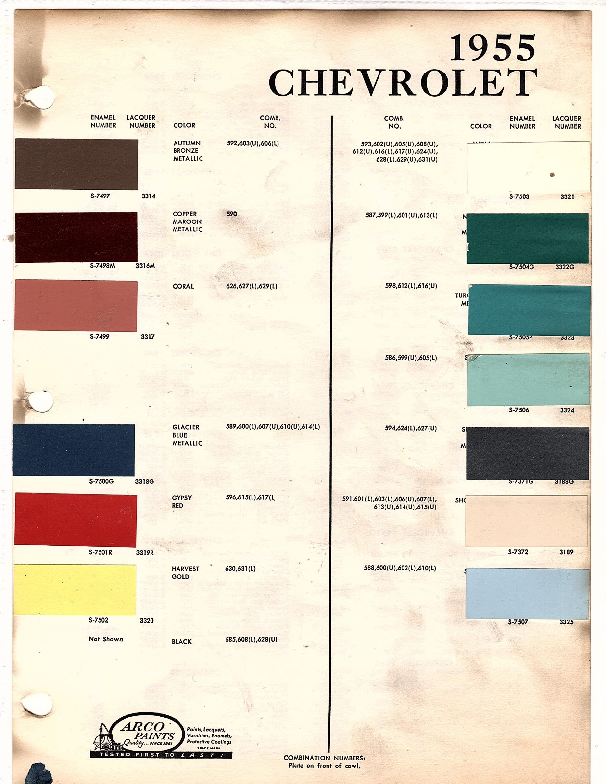 1955 Chevrolet Corvette Bel Air Nomad 150 210 Delray 55 Paint Chips Arco
