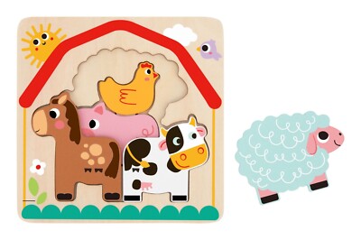Wooden Multi Layered Farm Animal Jigsaw Puzzle Problem Solving For ...