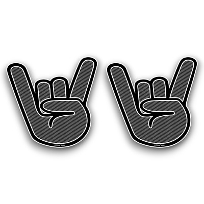 2x Carbon Fibre Fiber Effect Rock On Hand Sign Vinyl Car Sticker Decals ...