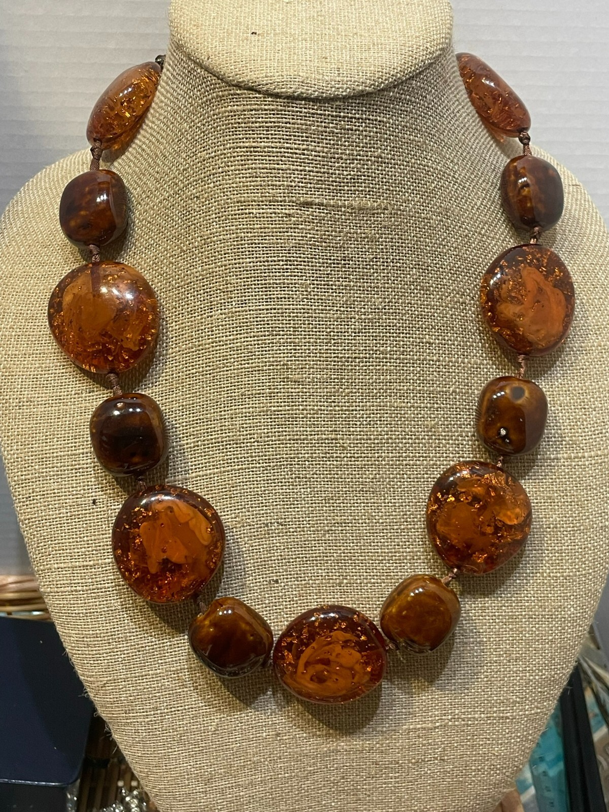 VINTAGE BIG BOLD DEEP RED PEBBLE CHUNKY BEADS W/ RIBB… - Gem