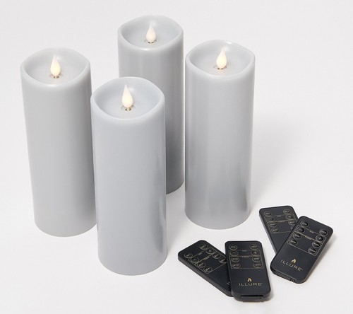 set of 4 3x8 “ 3D Flameless Candle by Illure remote - Grey h227542 | eBay