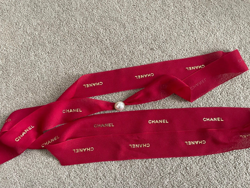 Authentic Chanel Gift Ribbon 5cm width With Pearl Pin Gift Wrapping ...