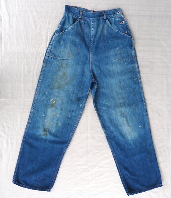 Vintage 40s Side Button Denim Pants Jeans Donut Button UFO Rivet Work ...
