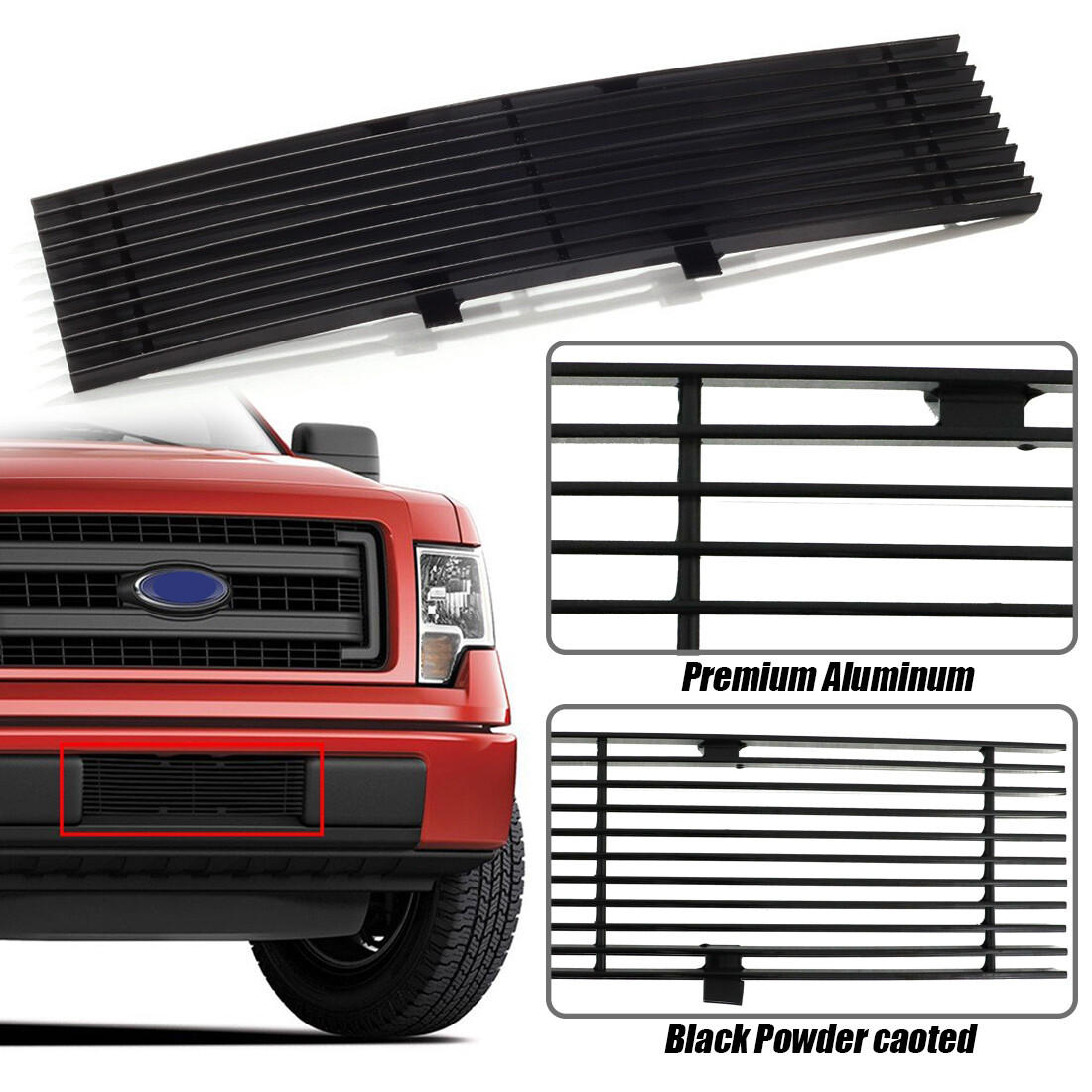 Fits 2009-2014 Ford F150 F-150 Pickup Billet Grille Black Bumper Grill ...