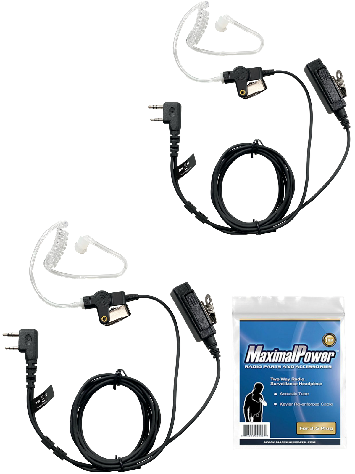 MaximalPower 2PK Surveillance Headset Earpiece PTT Mic for KENWOOD 2 ...