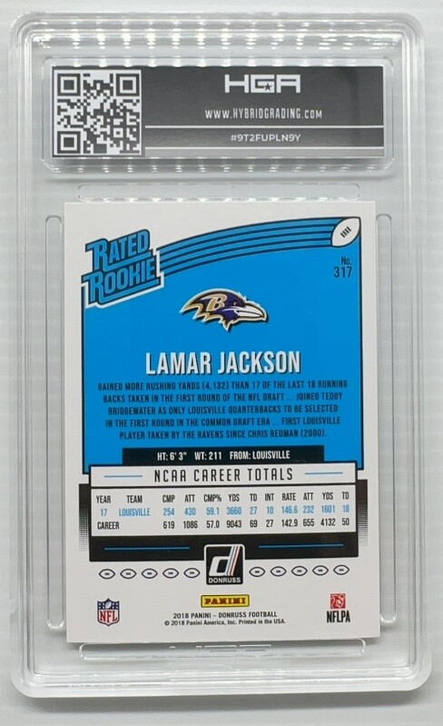 2018 Panini Donruss Lamar Jackson Rated Rookie Card RC #317 HGA 9.5 GEM ...