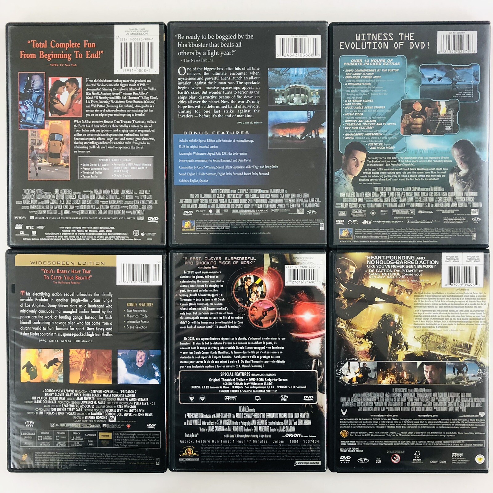 DVD Lot of 10 Sci-Fi Movies - Transformers Terminator Predator 2 Total ...