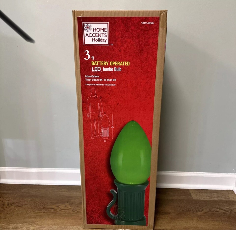 Home Accents Christmas 3’ Battery Operated LED Jumbo Bulb Blow Mold W ...