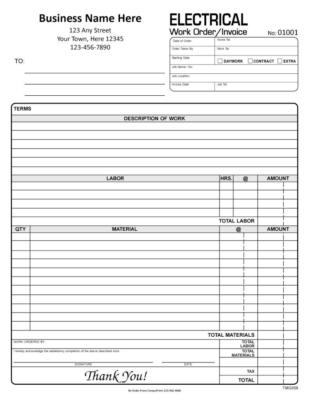 500 Custom Electrical Work Order Proposals / 2 Part Carbonless / 8.5 x ...