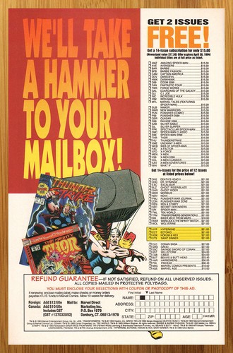 1993 Marvel Comics Subscription Vintage Print Ad/Poster Thor 90s Retro ...