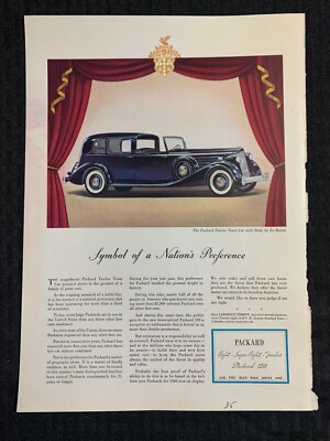1935 PACKARD 8.5x11.5" Automotive Print Ad VG+ 4.5 Symbol on Nation's ...