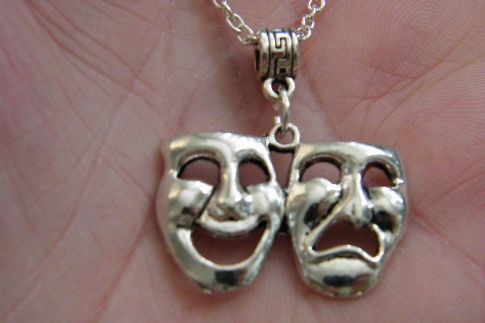 Comedy Tragedy Masks Necklace Theater THESPIAN Silver Actors Charm 24 ...