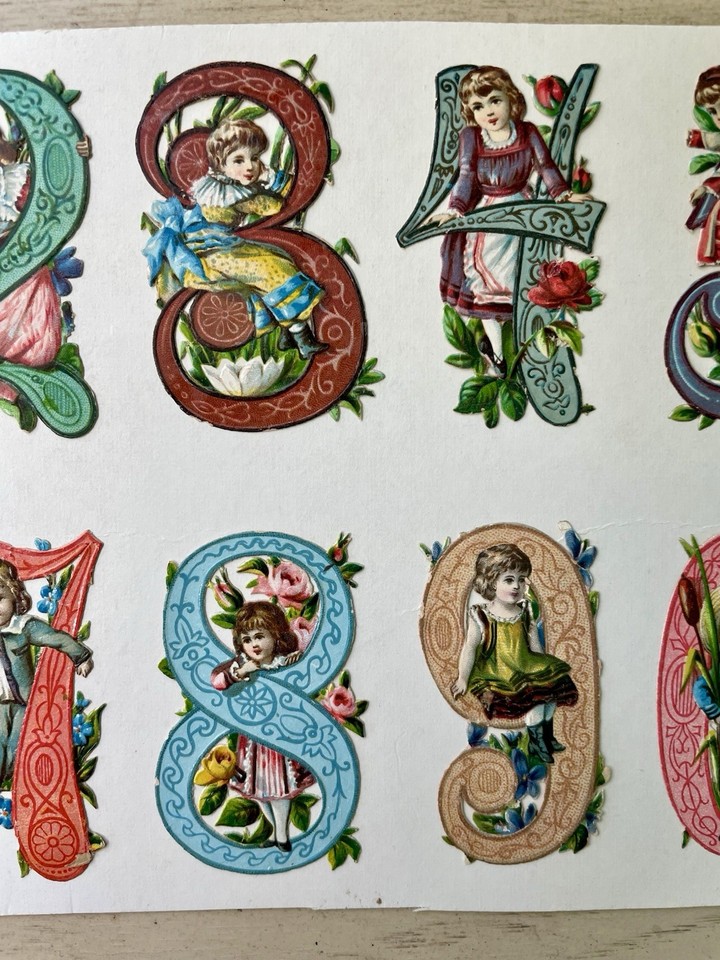 Antique Victorian Die Cut Scrap Sheet Numbers Children | eBay