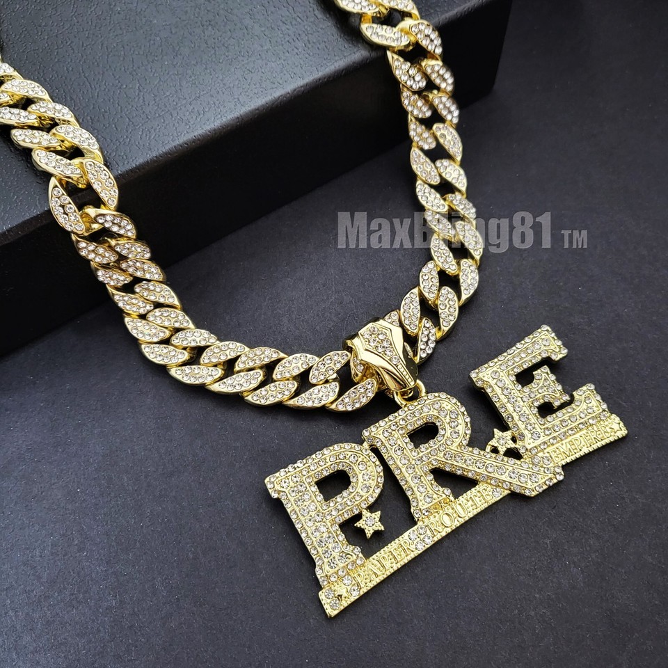 Gold Plated Young Dolph PRE Charm 15mm Iced Cubic Zirconia Cuban Chain ...
