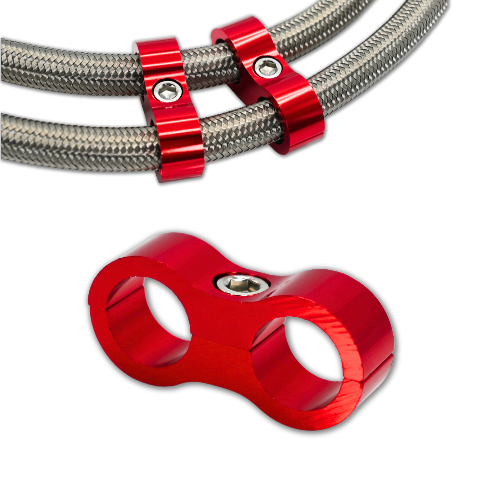 1 RED -6AN 3/8" FUEL/OIL/COOLANT HOSE LINE SEPARATORS DIVIDERS CLAMPS ...