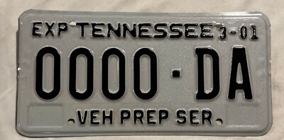 LICENSE PLATES TENNESSEE SAMPLE 0000 DA VEH PREP SERVICE 2001 | eBay