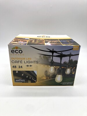 Ecoscapes by Enbrighten Outdoor Cafe Warm White String Lights, 48', 24 ...
