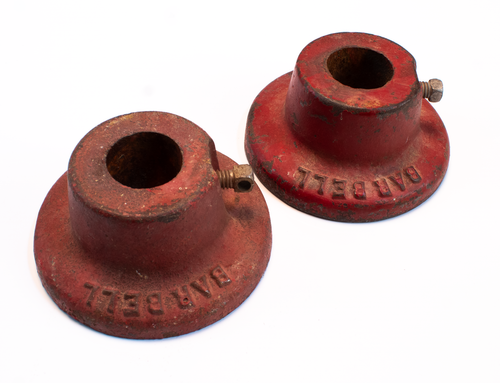 Vintage Pair of York Barbell / Dumbell Collars Red 1" Clamp Endcap ...