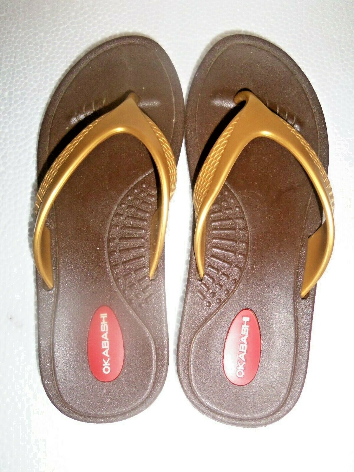 Gold colored sandals labeled OKABASI size medium! - Gem