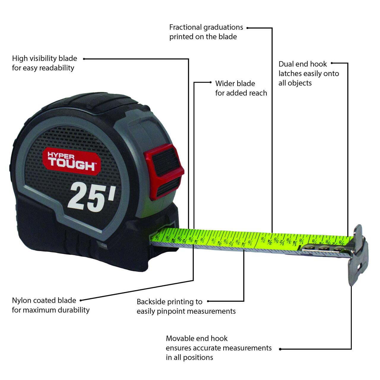 25ft. Wide Blade Steel Tape Measure,Printed fractional graduations,NEW ...