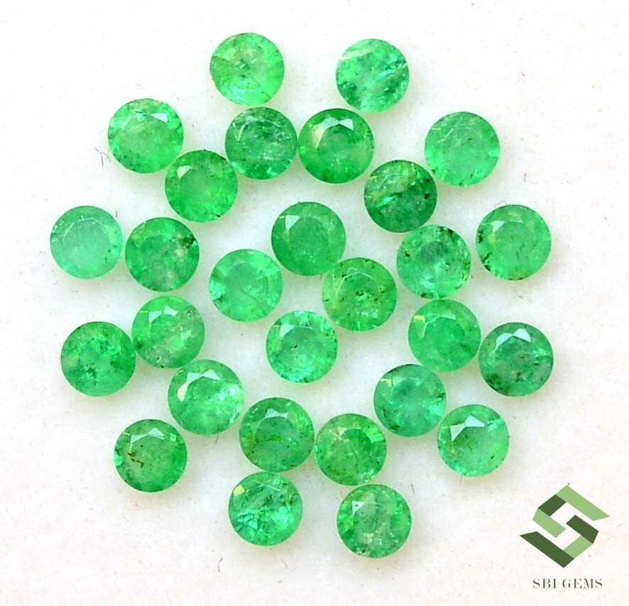 2.25 mm Natural Emerald Round Cut Lot 25 Pcs 1.41 CTS Untreated Loose ...
