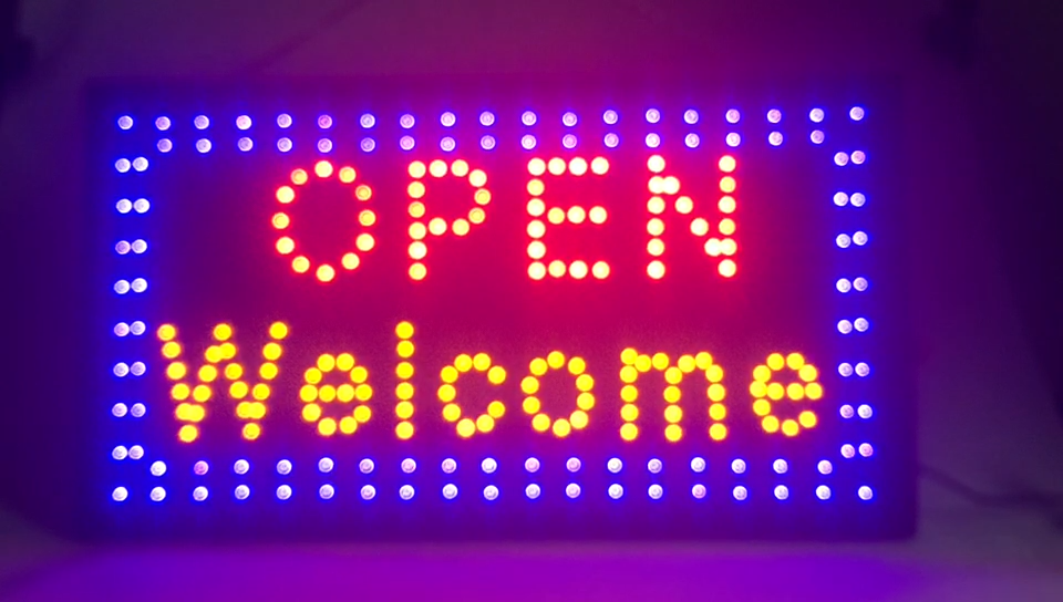 Large Bright Flashing LED OPEN WELCOME Shop Sign Neon Hang Display ...