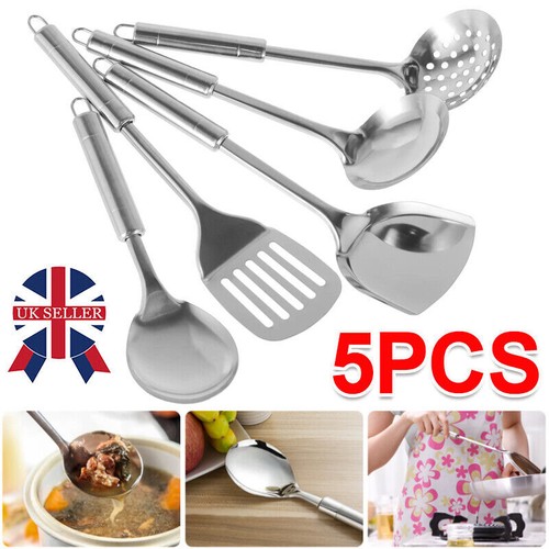 5pc Kitchen Utensil Set - Stainless Steel Turner Masher Spoon Cooking ...