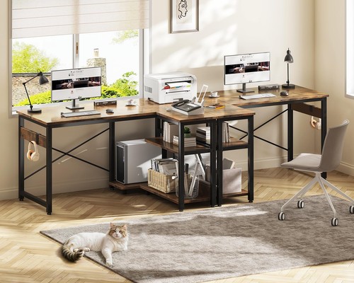 L Shaped Computer Desk, 40 Inch Small Corner Desk with Storage Shelves ...