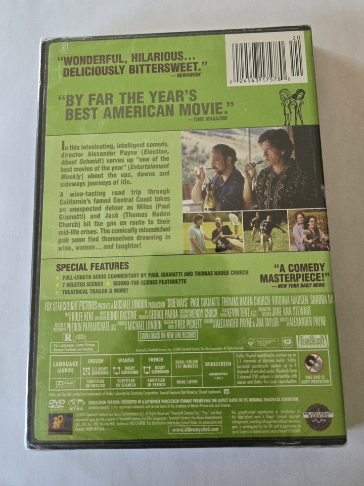 Sideways (DVD, 2005, Full Screen) Paul Giamatti Sandra Oh NEW SEALED ...