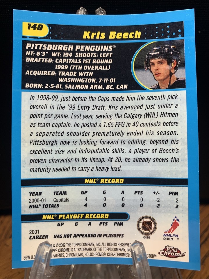 2001 01-02 TOPPS CHROME NHL PROSPECTS PENGUINS KRIS BEECH #140 | eBay