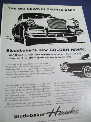 1956 Studebaker Golden Hawk mid-size-mag car ad -"The Big News in ...