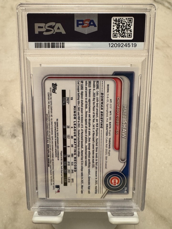 2024 Bowman Chrome Prospect - Matt Shaw - Auto CPA-MS - PSA 10 GEM MINT ...