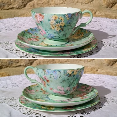 2 x Perfect! Unused! Shelley Melody Chintz Cup, Saucer & Plate Trio ...