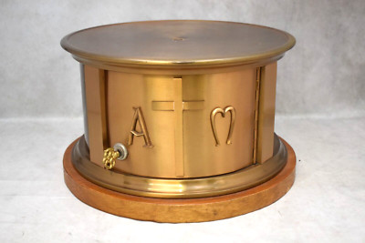 Bronze Round Tabernacle on Wood Base, Comes with Key, Alpha Omega ...
