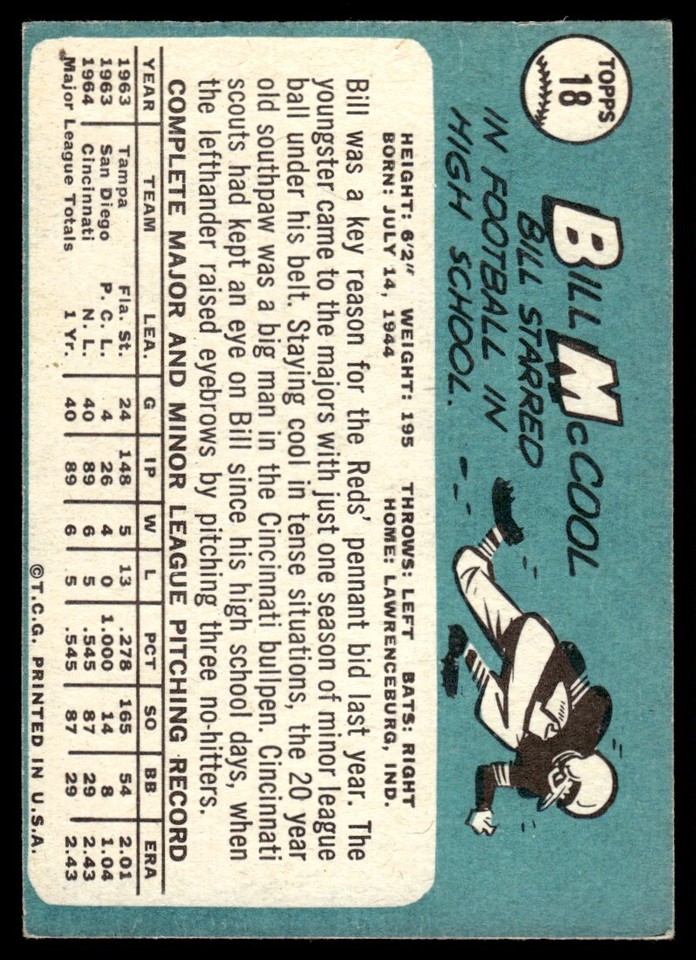 1965 Topps Bill McCool Cincinnati Reds #18 | eBay