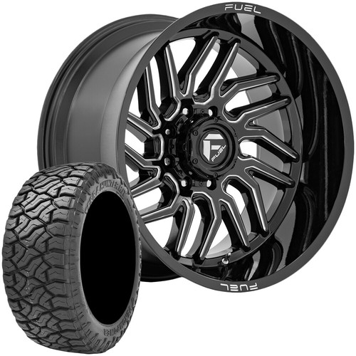 4-Fuel Hurricane 20x9 6x5.5" Black/Milled Rims w/33x12.50R20 Power R/T ...