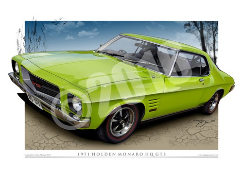 Holden HQ Monaro Car Drawing - Classic 1971 HQ GTS MONARO Print ( 16 ...