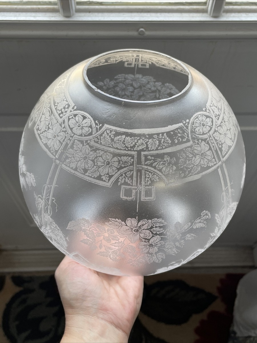 Antique Glass Ball Shade Antique Art Nouveau Hand Painted Mushroom