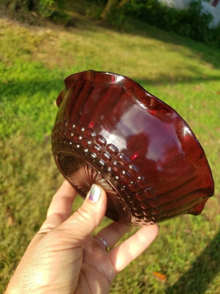 Vintage Anchor Hocking Ruby Red Fluted Color Pressed Glass Diamond Design Ruffle | eBay
