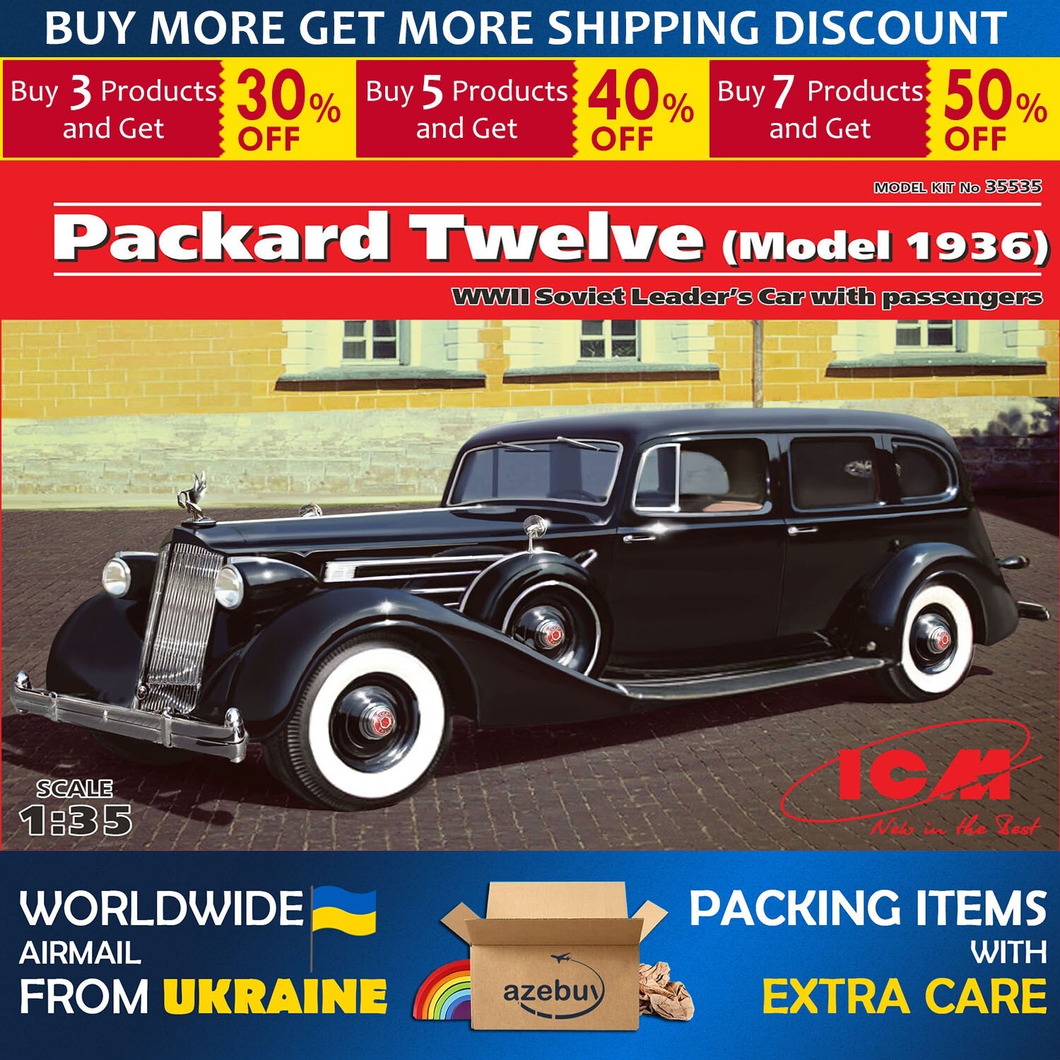 Packard Twelve with Passengers Leader’s Car 1/35 Plastic Model Kit ICM ...
