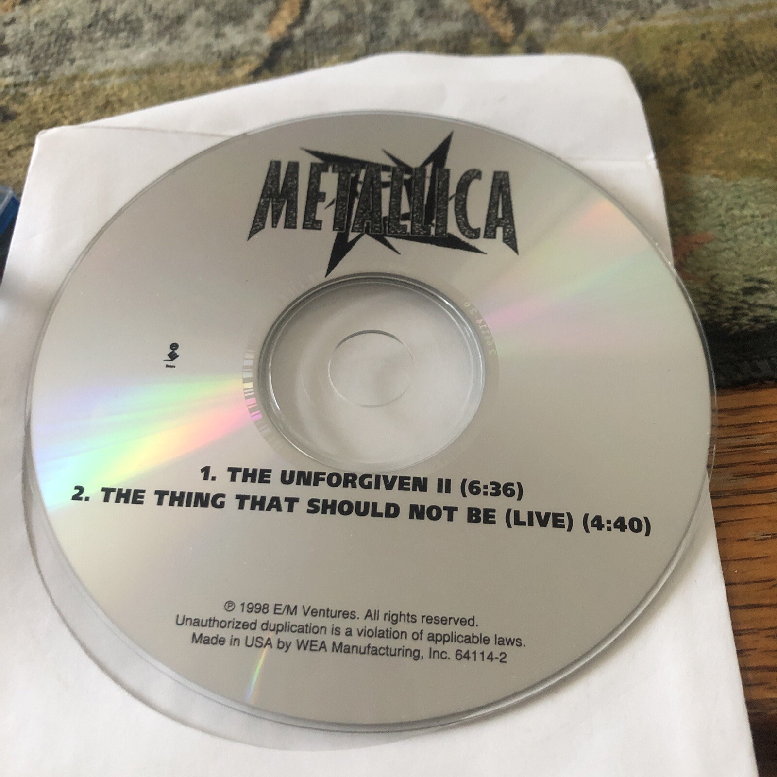 Metallica UNFORGIVEN II & THING THAT SHOULD NOT BE 2-Trk Cd Single- CD Only