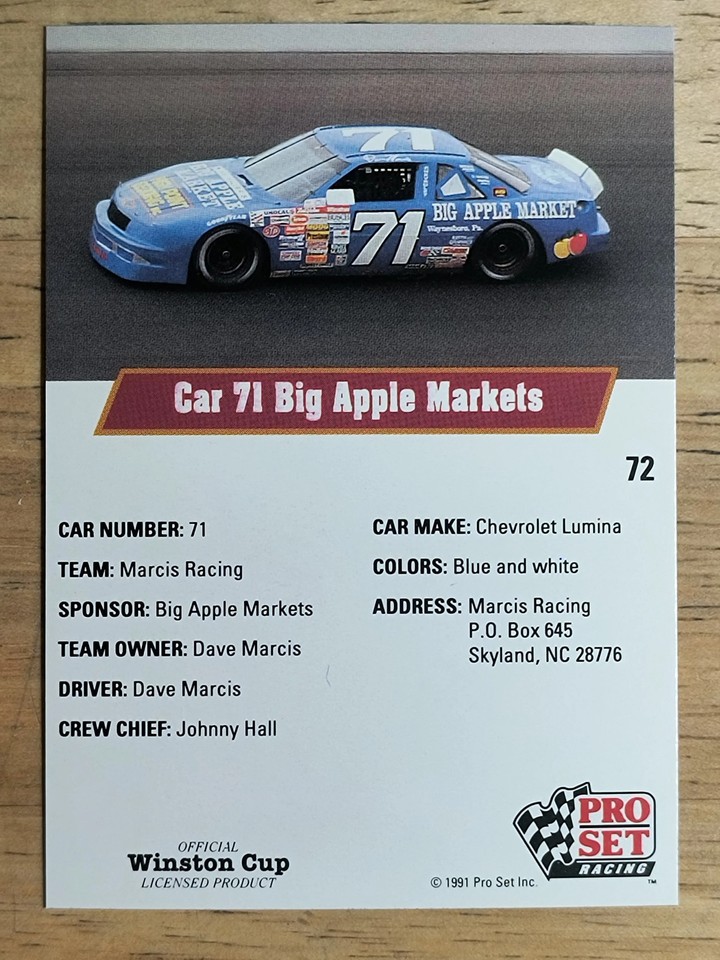 1991 Pro Set #72 Dave Marcis' Car | eBay