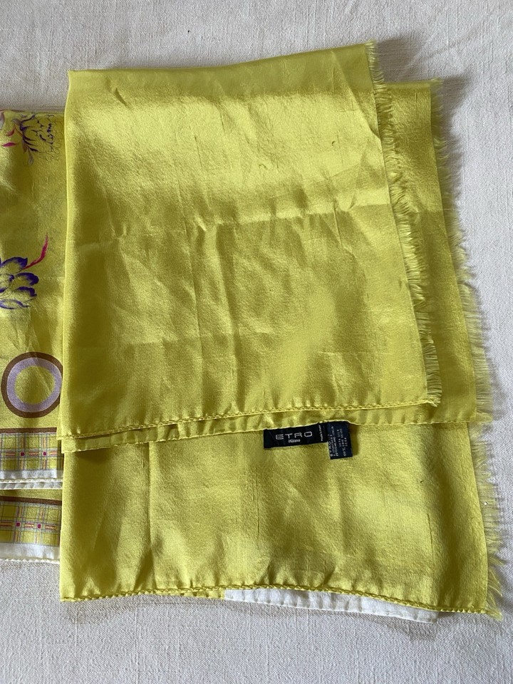 Authentic ETRO Silk Rectangle Floral Paisley Chartreuse Purple Scarf 26 ...