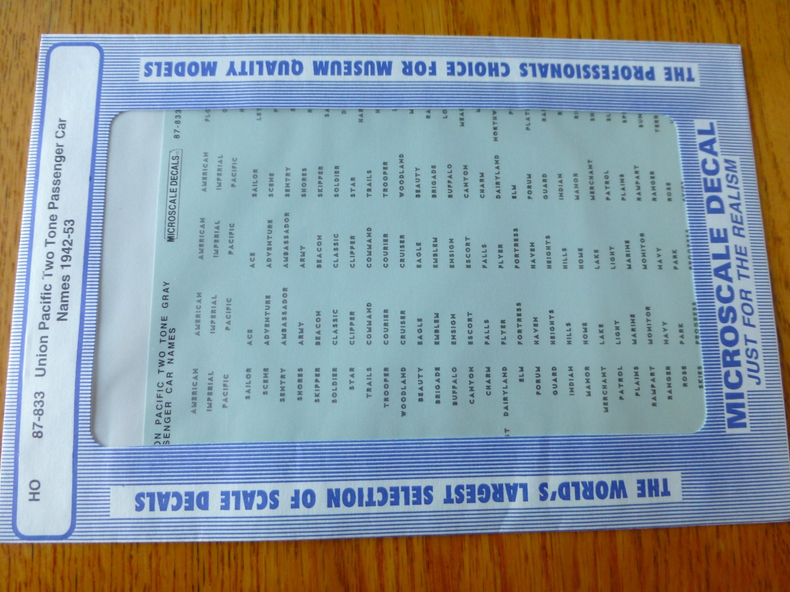 HO Decals for up Union Pacific Passenger Car Names 87-833 by Microscale ...