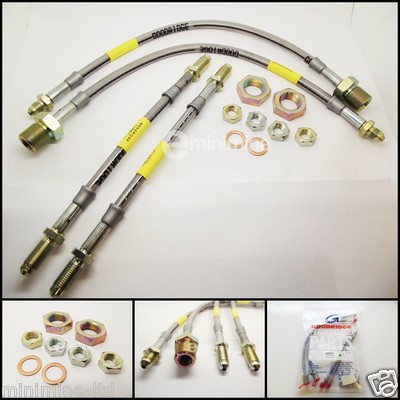Classic Mini Goodridge Braided 4 Brake Line Hose Kit Front DRUM & Rear ...