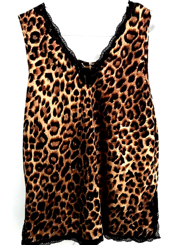 Leopard Animal Tank Top Women Black Lace Trim Side Split Summer V-Neck ...